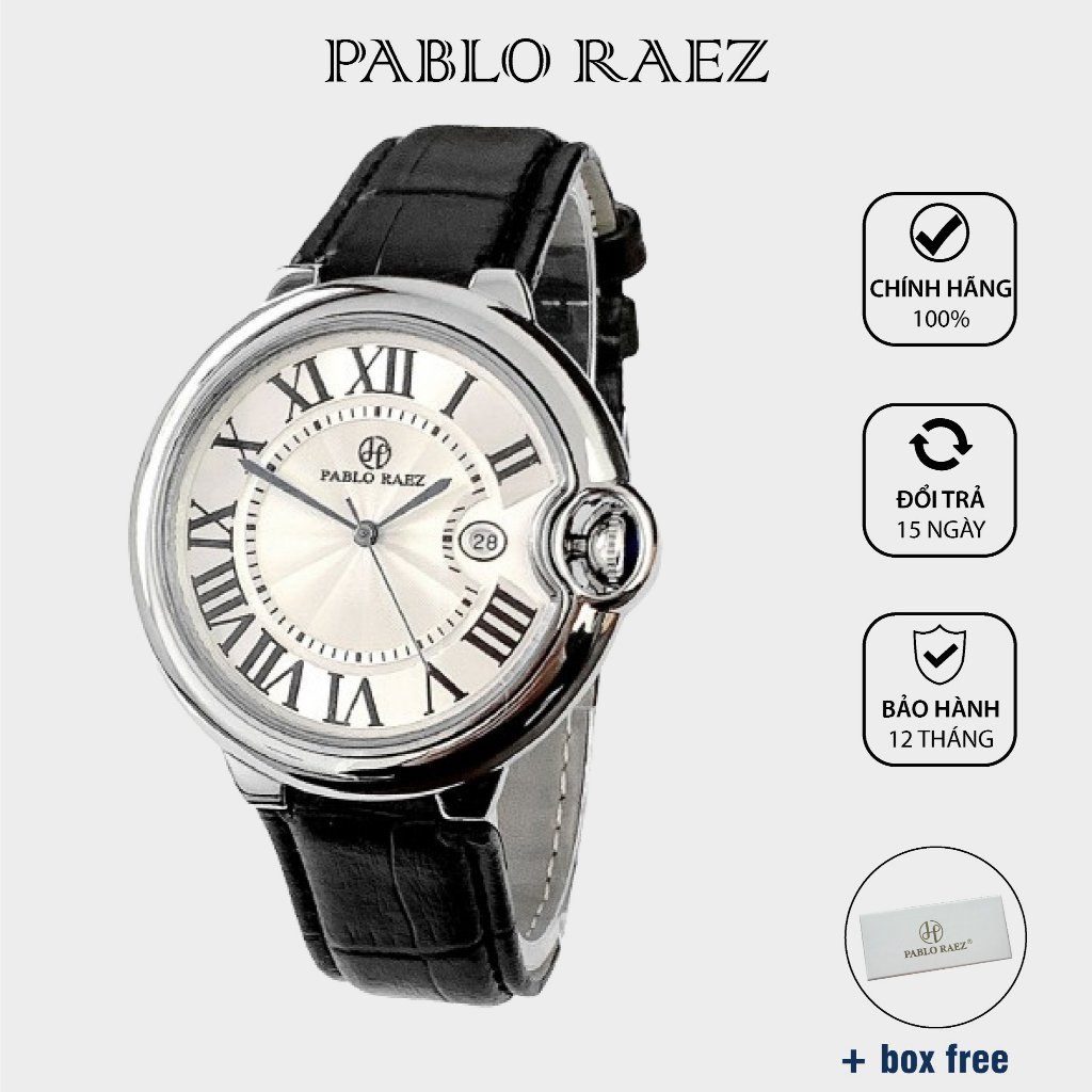 Đồng hồ nam dây da chính hãng PABLO RAEZ chống nước lịch ngày thời ...