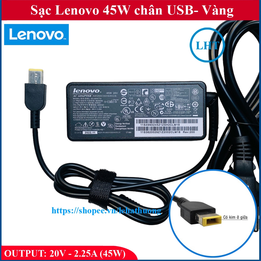 Sạc Laptop Lenovo 20V - 2.25A (45W) chân vuông USB | Shopee Việt Nam