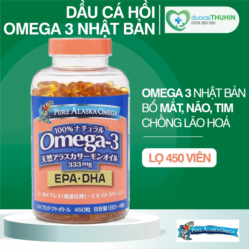 Viên Uống Dầu Cá Hồi Omega-3 Pure Alaska Nhật Bản – Bổ Sung Omega 3 DHA EPA - 333mg, Lọ 450 Viên ...
