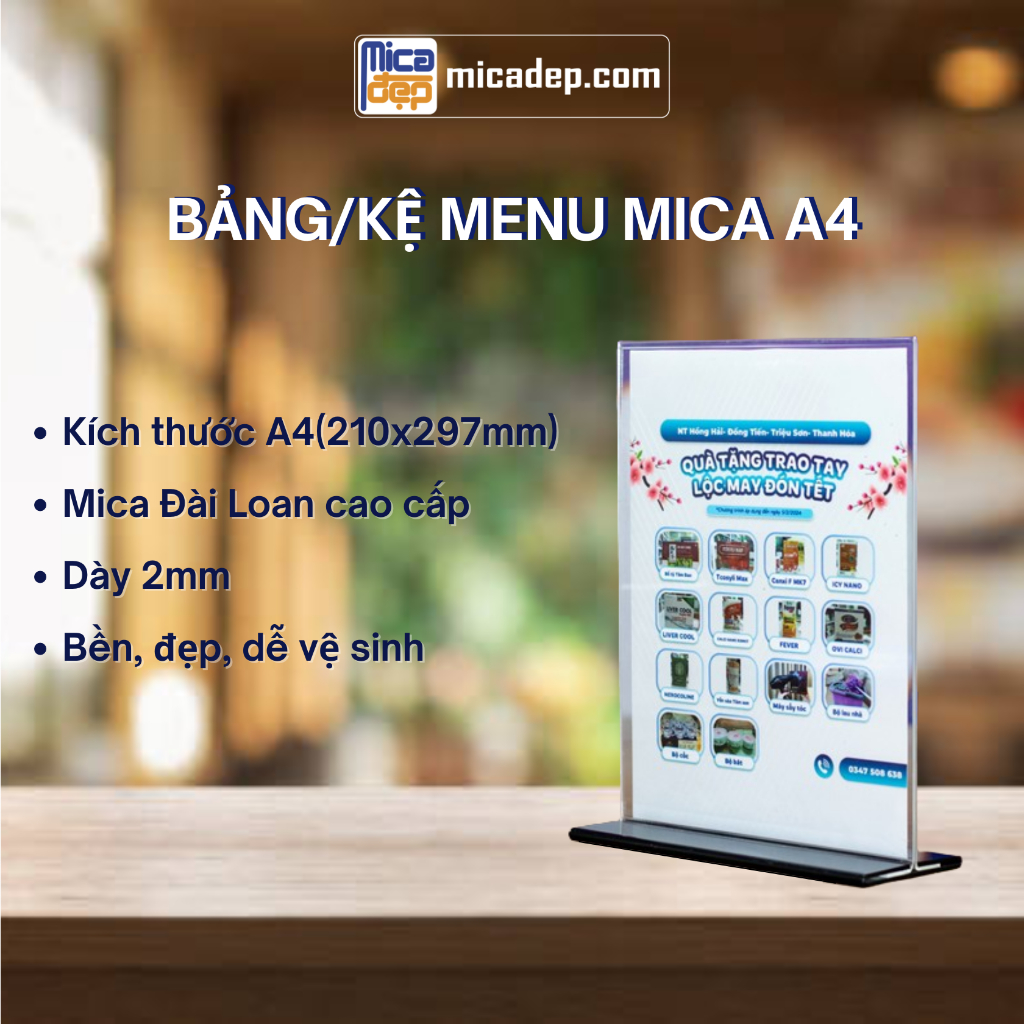 Kệ menu mica A4 | Menu mica để bàn | Bảng menu mica & Bảng quét mã QR ...