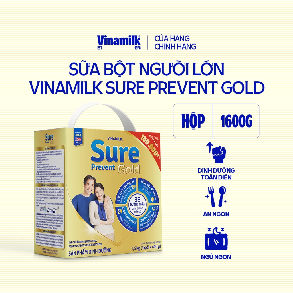 Sữa bột cho người lớn tuổi Vinamilk Sure Prevent 1600g (4 túi x 400g ...
