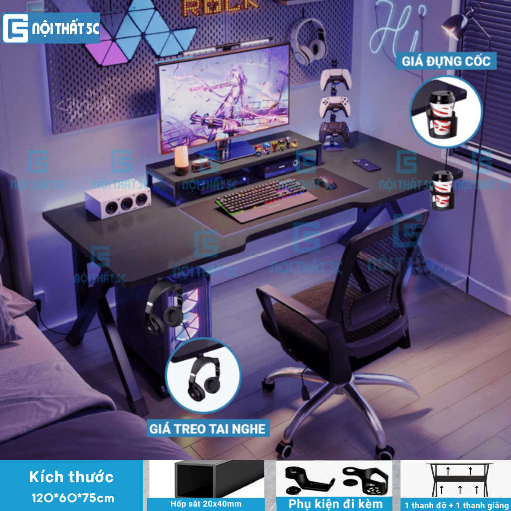 [Livestream] Bàn Làm Việc, Bàn Gaming Nội Thất 5C chữ K,U,Z mặt gỗ 1m2,1m thiết kế cá tính, chân ...