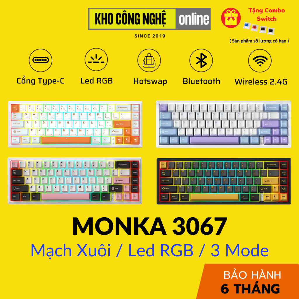 MONKA 3067 V2 Pro - Bàn phím cơ MONKA 3067 V2 Pro Không Dây, Mạch Xuôi ...