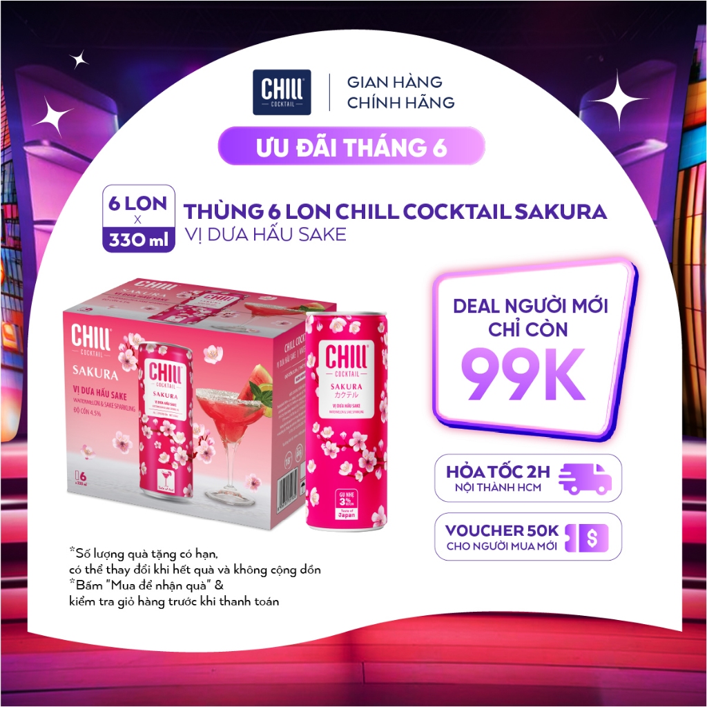 Thùng 6 lon Chill Cocktail Sakura vị Dưa Hấu Sake (330ml/lon) | Shopee ...