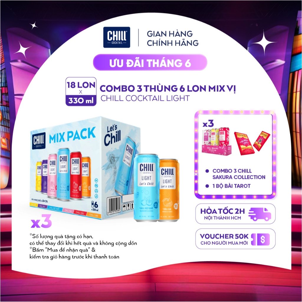 Combo 3 thùng Chill Cocktail Light mix vị ( 330ml x 18 lon) | Shopee ...