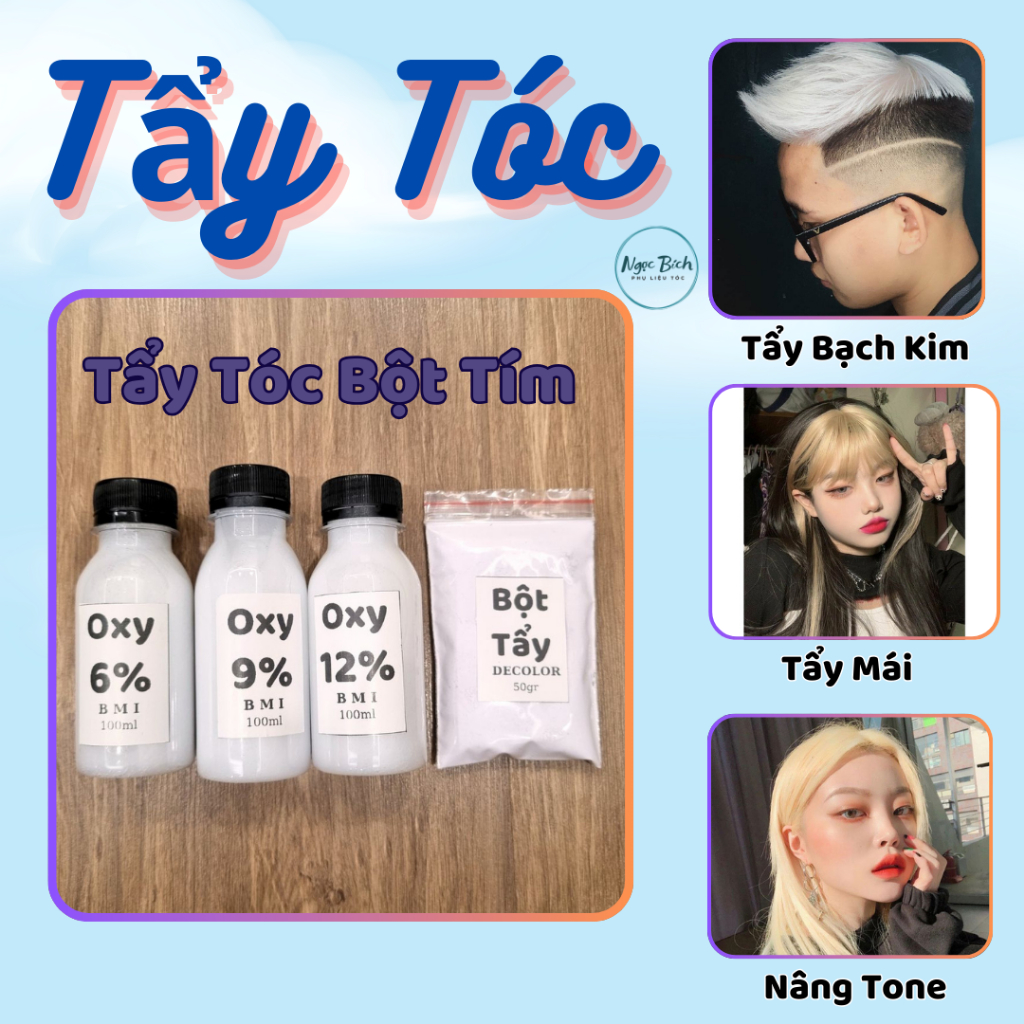 Tẩy Tóc , nâng tone tóc , tẩy tóc bạch kim , bột tẩy tím , không xót da đầu , tẩy tóc lv 8 - 9 ...