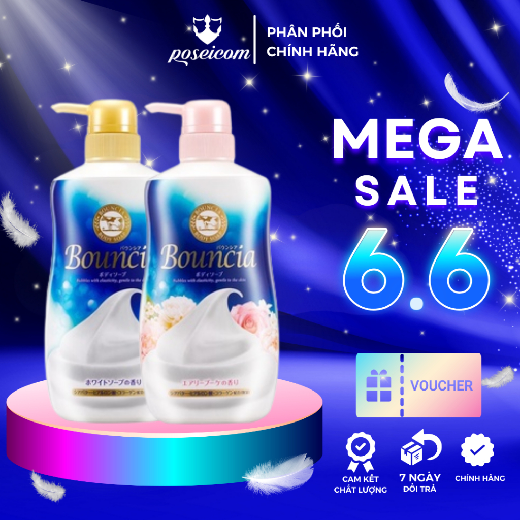 Sữa Tắm Bouncia Body Soap Cow 480ml dưỡng ẩm sáng sa chiết xuất từ sữa bò Hương Hoa siêu tạo bọt ...