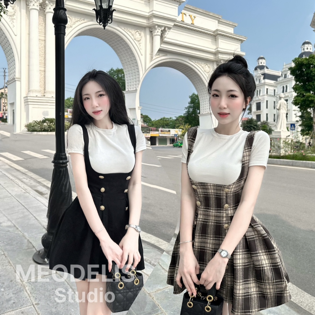 set đố nữ yếm 2 dây váy đính khuy #2065 | Shopee Việt Nam