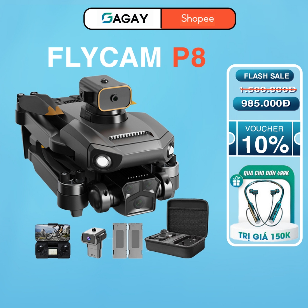 Flycam giá rẻ P8 pro chổi than, flycam mini chụp ảnh trên không, độ nét ...