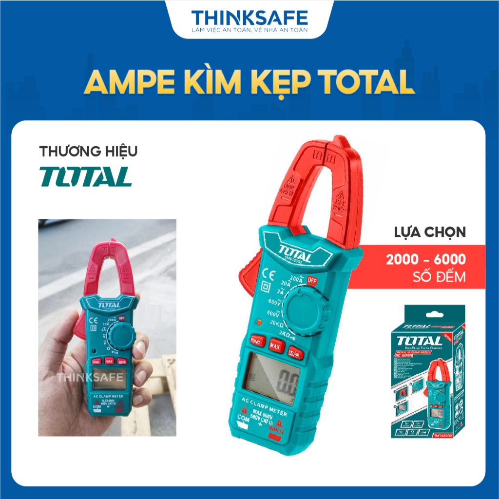 Ampe kìm kẹp đo dòng điện AC,DC Total TMT42002 kỹ thuật số 2000-6000 số ...