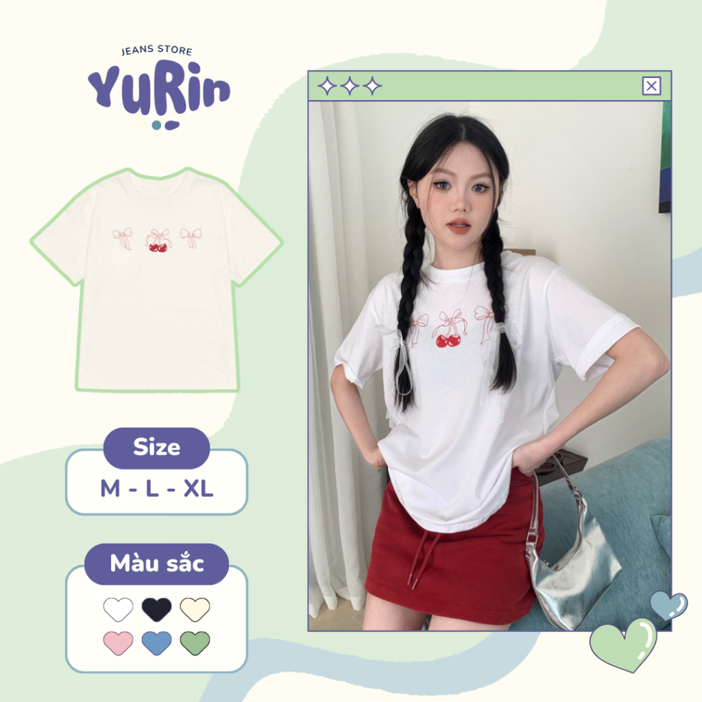 Áo thun baby tee nơ cherry Yurin Jeans A100 cotton 100 co giãn 2 chiều ...