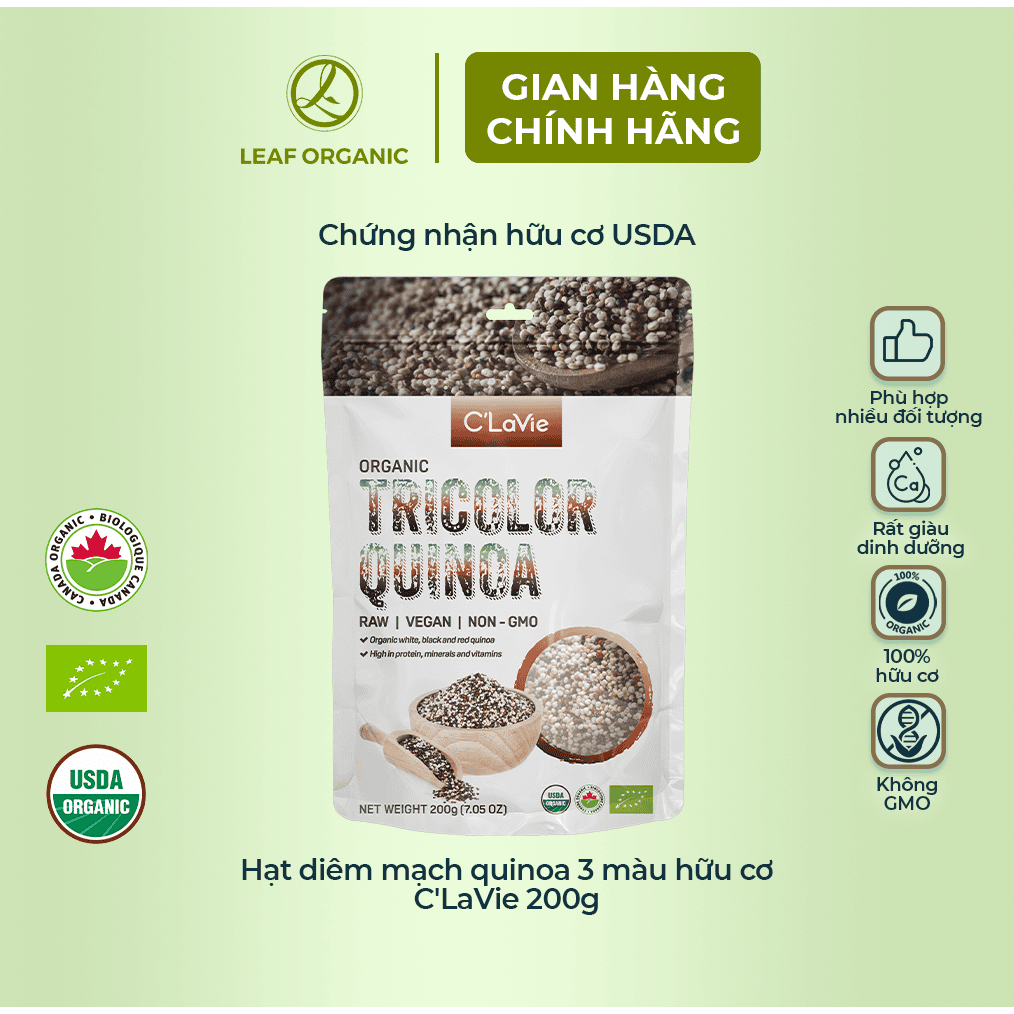 Hạt diêm mạch quinoa trắng, quinoa 3 màu hữu cơ C'LaVie 200g | Shopee ...