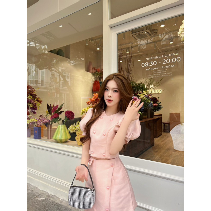 ( Sunshine x WynAnh ) Set Áo Tafta Tay Siêu Bồng Đính Nút Trái Tim Mix ...