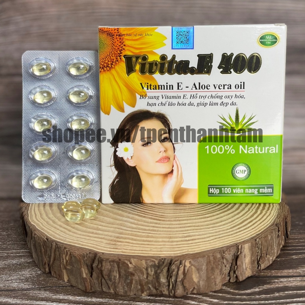Viên vitamin E vivita E 400IU hỗ trợ làm đẹp da, trắng sáng da, có thể ...