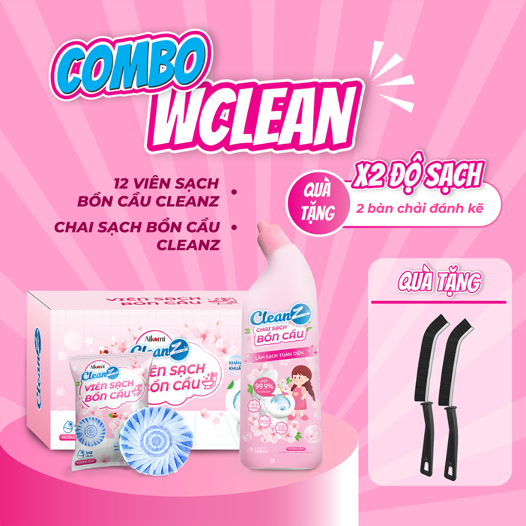 Combo WCLEAN Viên sạch bồn cầu CleanZ 12 viên và 01 Chai sạch bồn cầu ...