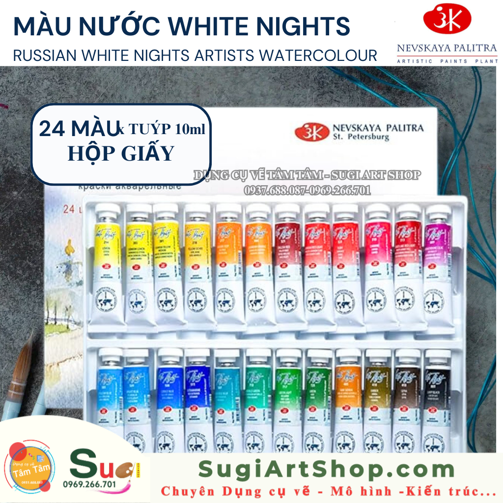 Màu nước White nights dạng tuýp , whiteNights Watercolor 12 / 24 màu ...