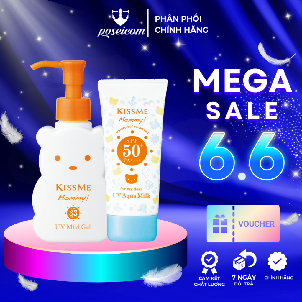 Gel và Sữa chống nắng Kissme Mommy UV Aqua Milk dành cho bé từ 6 tháng tuổi và da nhạy cảm ...