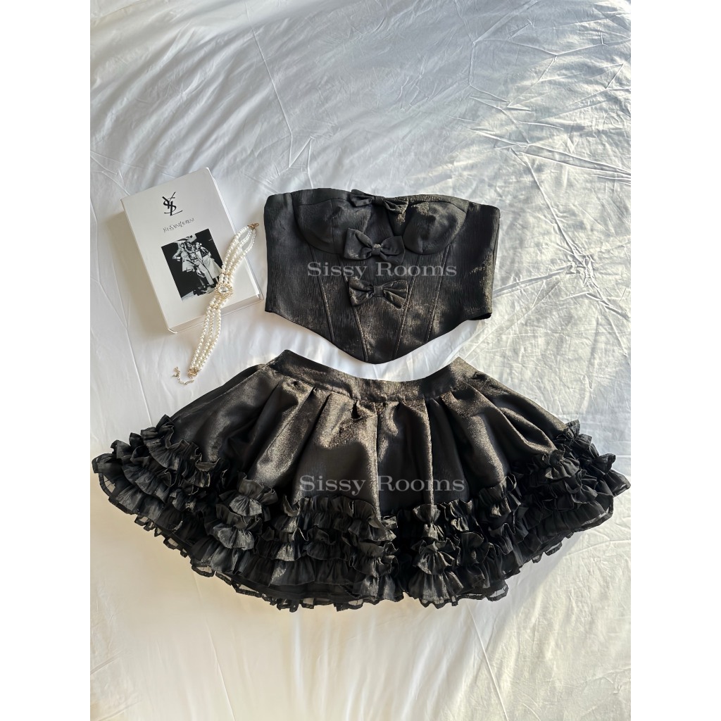 [SISSY] Ribbon Set - Set áo cúp phối nơ kèm chân váy xòe tiểu thư cho ...