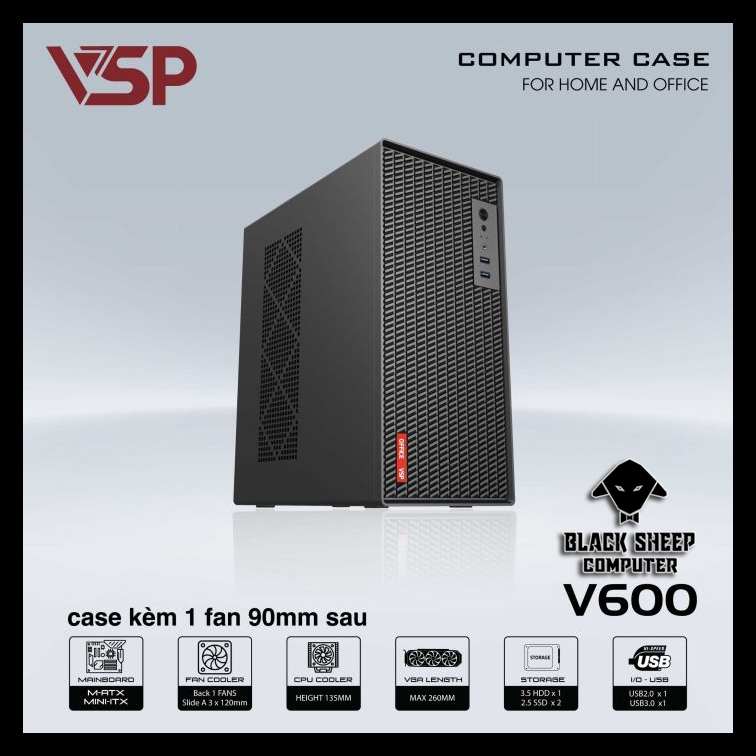 Vỏ Case VSP V600 BLACK (SẴN 1 FAN KHÔNG LED) | Shopee Việt Nam