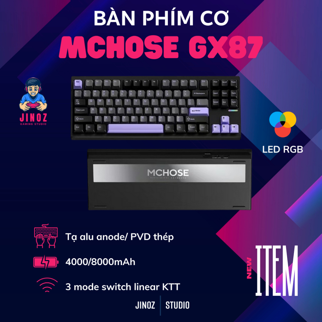 Bàn Phím Cơ Mchose GX87 Keyboard Alu CNC Ba Chế Độ- Hàng Chính Hãng - Jinoz Gaming | Shopee Việt Nam