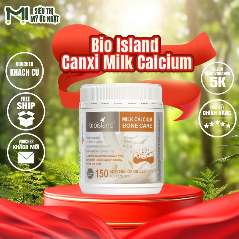 Viên uống canxi hữu cơ Bioisland Milk Canxi Bon Care giúp thúc đẩy phát triển hệ xương 150 viên ...