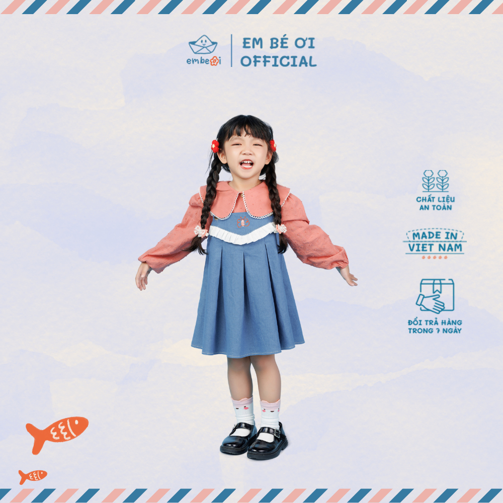 Yếm jean bé gái Em Bé Ơi phối bèo trắng xinh xắn | Shopee Việt Nam