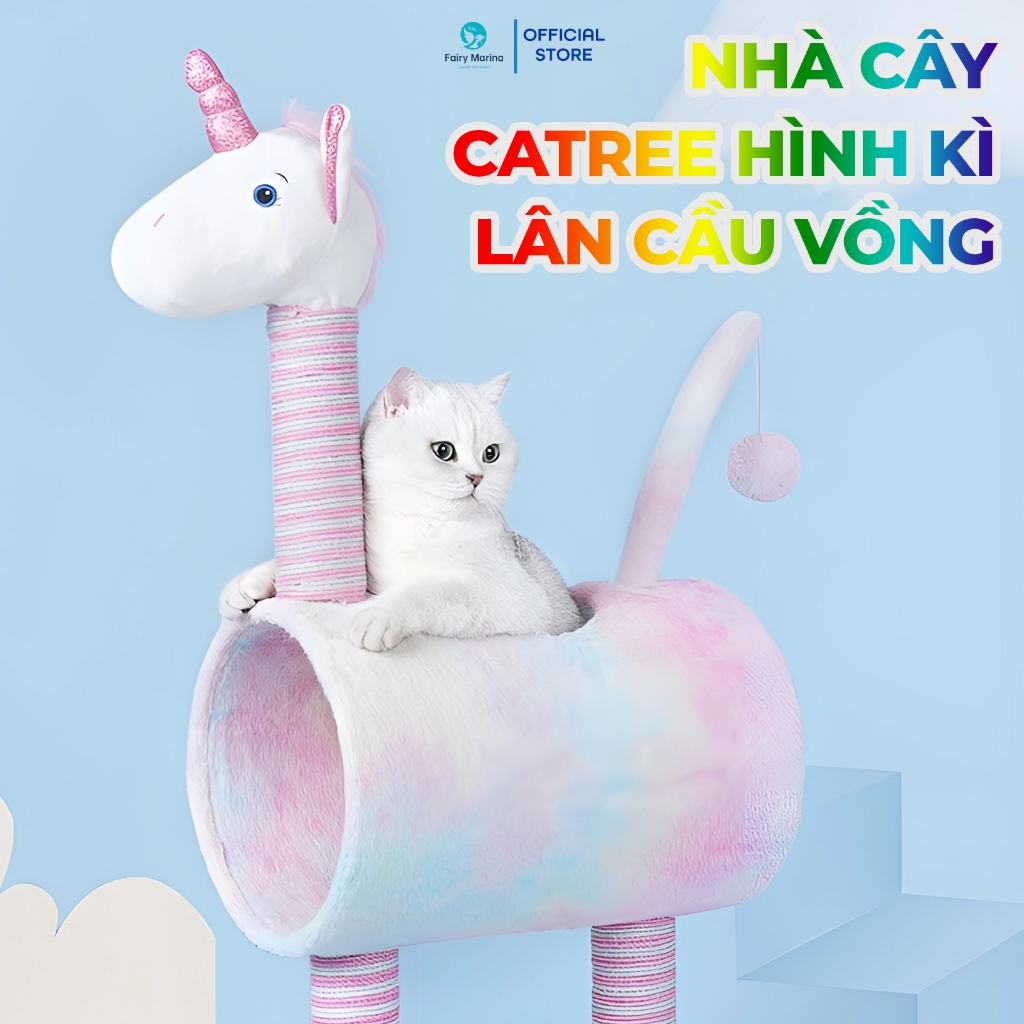 Nhà Cây Catree cho mèo Hình Kỳ Lân Cầu Vồng, Cat tree cào móng bằng gỗ ...