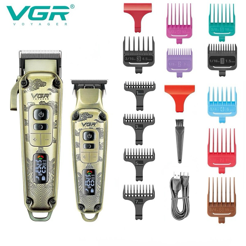 Bộ Tông Đơ Cắt Tóc VGR V-005 Và Tông Chấn Viền VGR V-901 Cao Cấp Kim Loại Nguyên KHối Cho Salon ...