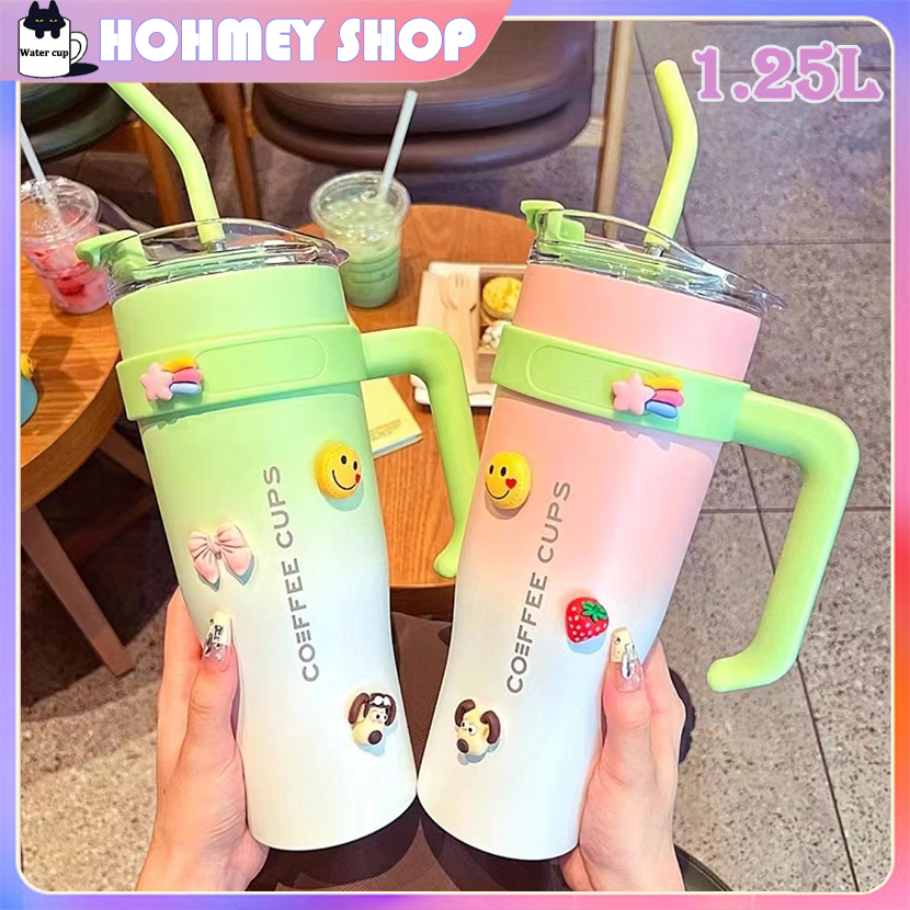 HOHMEY Ly giữ nhiệt inox 304 1250ML nhiều màu giữ nhiệt 12 giờ có ống hút và nhãn dán 3D ...