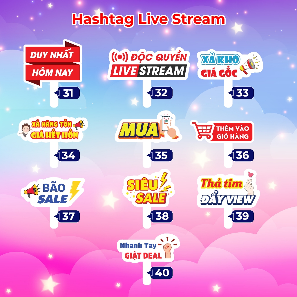 Bảng hashtag cầm tay LIVE STREAM, BÁN HÀNG ONLINE chụp ảnh, in xuôi ...