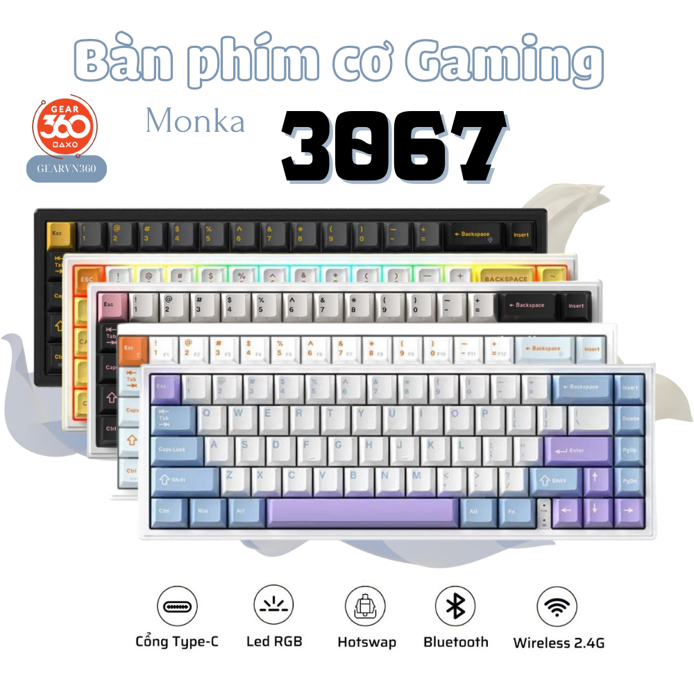 Bàn phím cơ gaming MONKA 3067 Ver 2 - Kết nối không dây- Trang bị ...