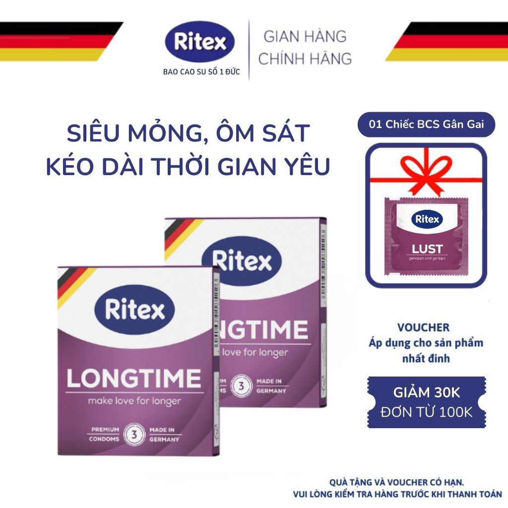 Combo 02 Hộp Bao Cao Su RITEX DELAY Siêu Mỏng An Toàn Cho Cảm Giác Thật ...