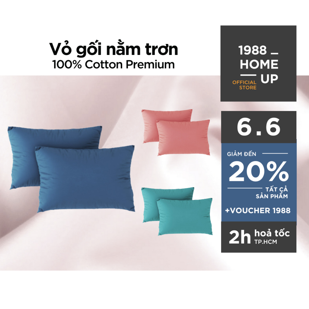Vỏ gối nằm Cotton Premium (nhiều màu) 50x70 cm - 1988 Home Up, áo gối ...