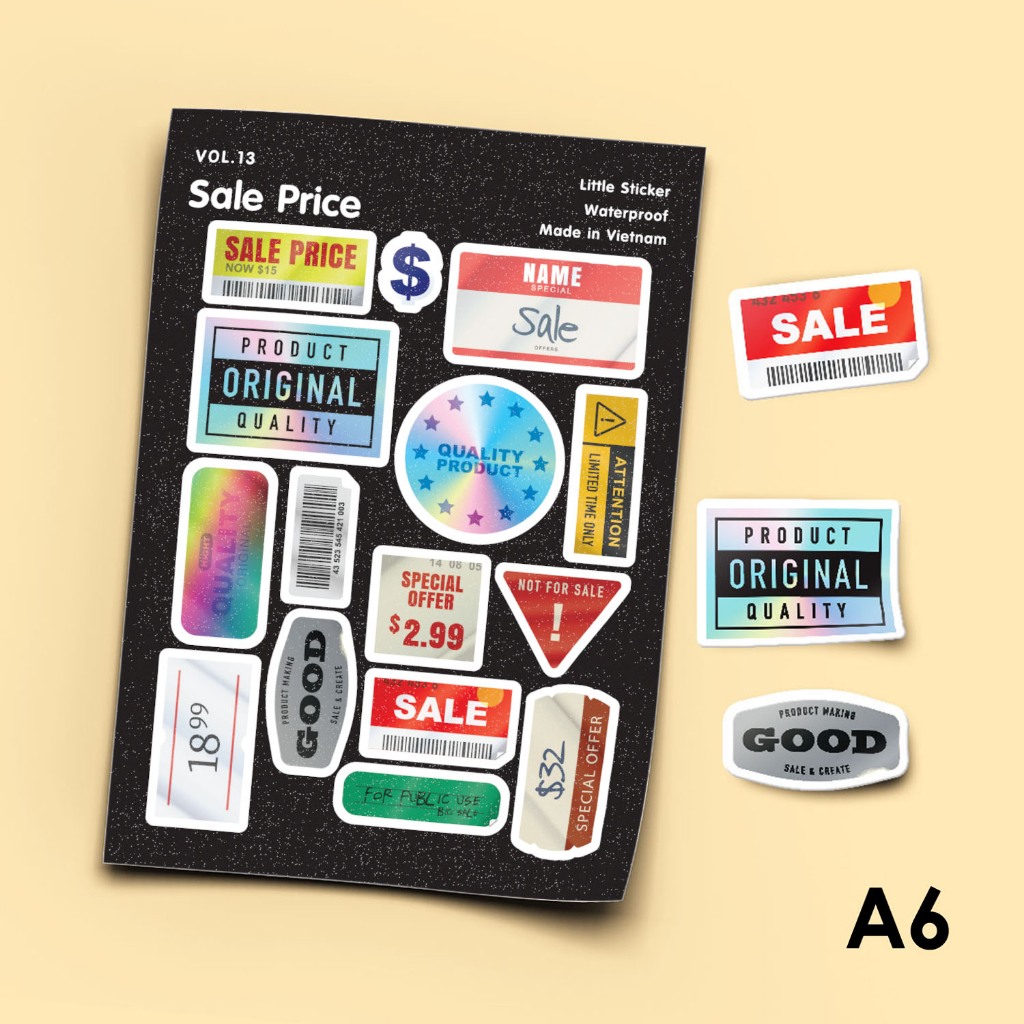 Vol.13 Sale Price - Little Sticker Sheet A6 hình dán cán màn lấp lánh ...