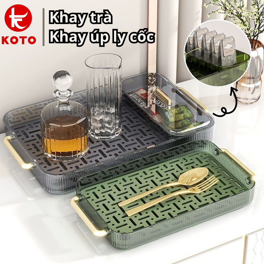 Khay trà khay úp ly cốc trong suốt KOTO 2 lớp kèm hộp đựng trà cafe đa ...