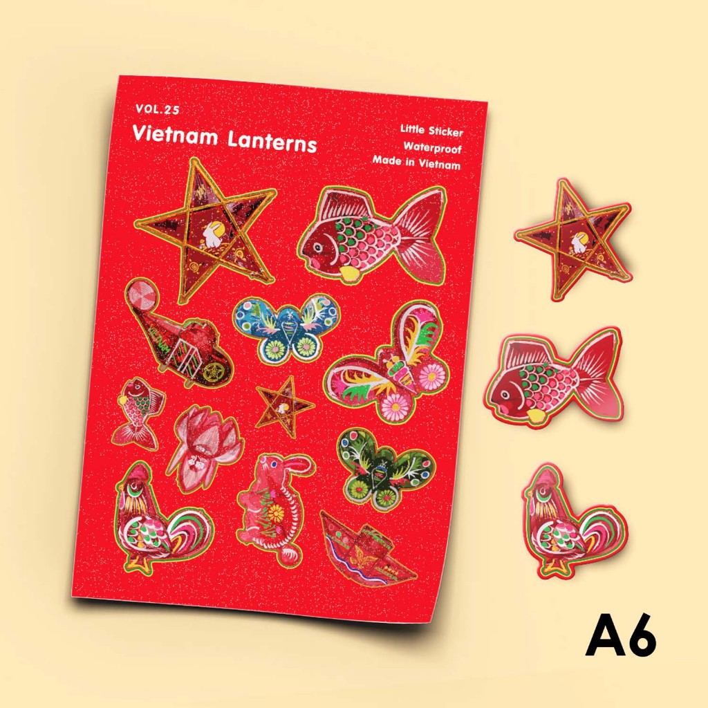 Vol.25 Vietnam Lanterns - Little sticker sheet A6 hình dán cán màn lấp lánh cao cấp Sticker ...