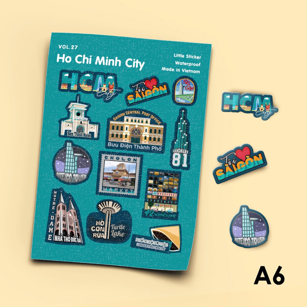 Vol.27 Ho Chi Minh City - Little sticker sheet A6 hình dán cán màn lấp lánh - Sticker Factory ...