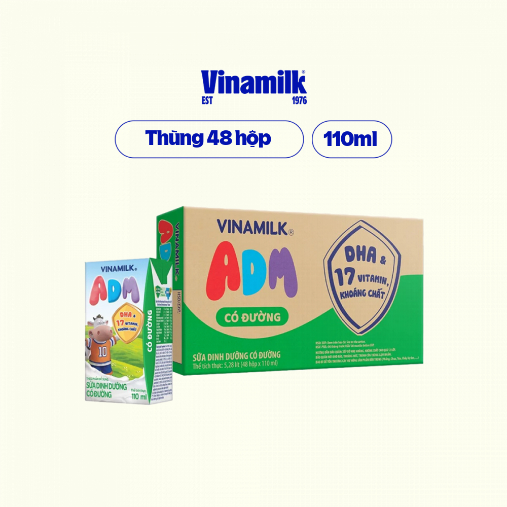Thùng sữa tiệt trùng Vinamilk ADM Gold Có đường hộp 110ml (48 hộp) (Đủ ...