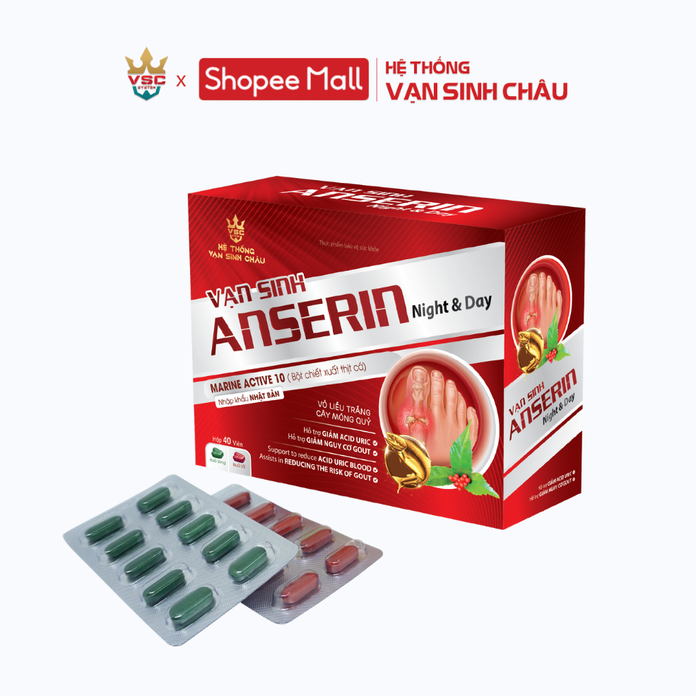 Viên uống hỗ trợ gout Vasih P&B Anserin Night & Day hộp 4 vỉ x10 viên ...