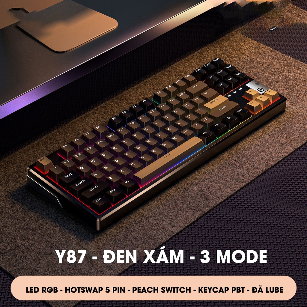 Bàn phím cơ gaming SIDOTECH Y87 không dây bluetooth 3 mode hotswap 5 pin tkl87 led rgb keycap ...