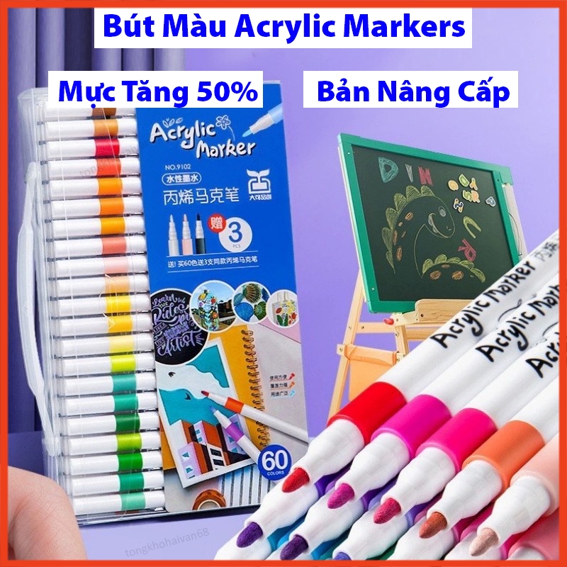 Bút Màu Acrylic Make Hộp 60 Màu Cao Cấp Chống Nước ,Màu Sắc Tươi Sáng ...