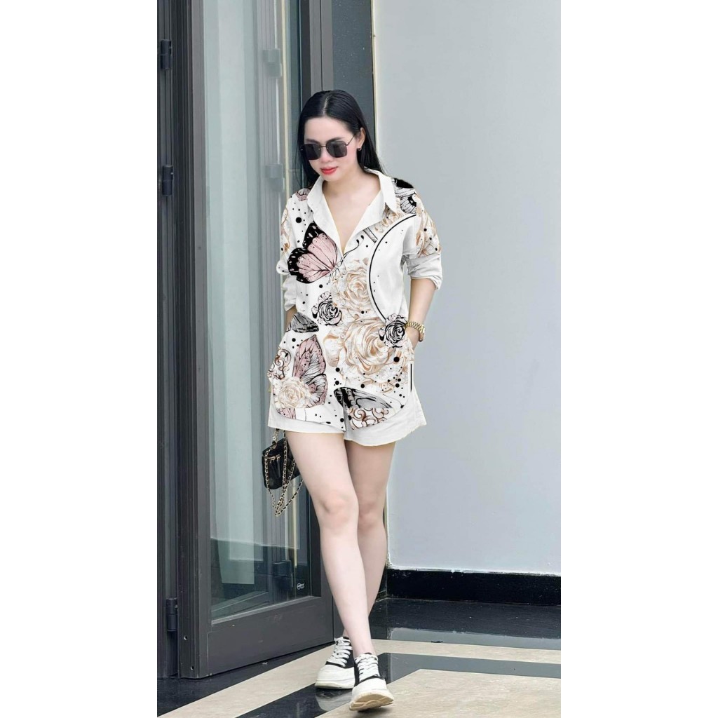 Set Đồ Nữ Thiết Kế, Vải Thoáng Mát, Không Nhăn, Kiểu Áo Sơ Mi, Quần Đùi, Mã A33 | Shopee Việt Nam