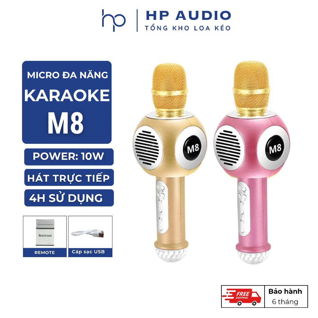 Micro karaoke M8 cao cấp kèm loa bluetooth 3in1 có đèn led, hàng chính hãng bảo hành 6 tháng ...