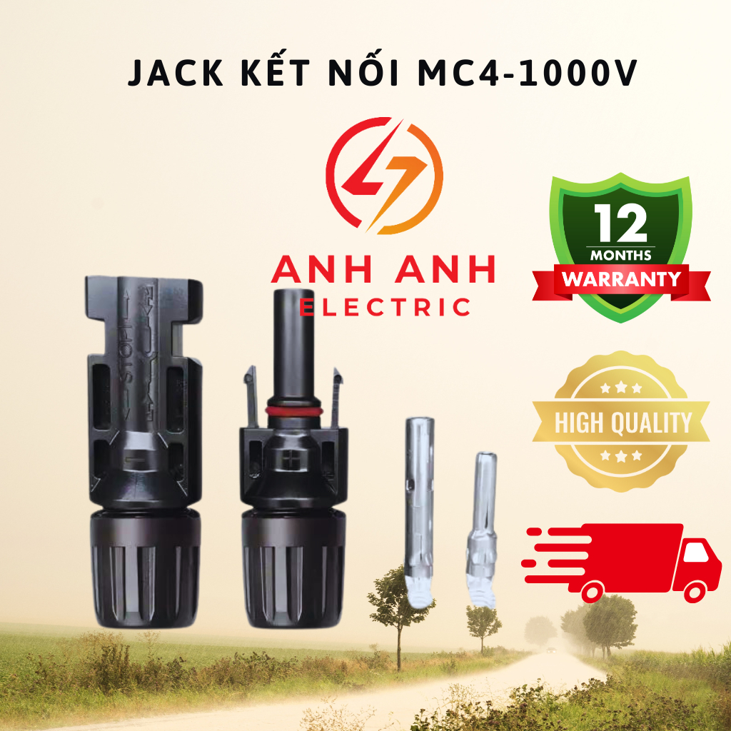 Đầu nối MC4 1000V, jack kết nối MC4 1000V nối tấm pin năng lượng mặt trời (cặp đực + cái ...