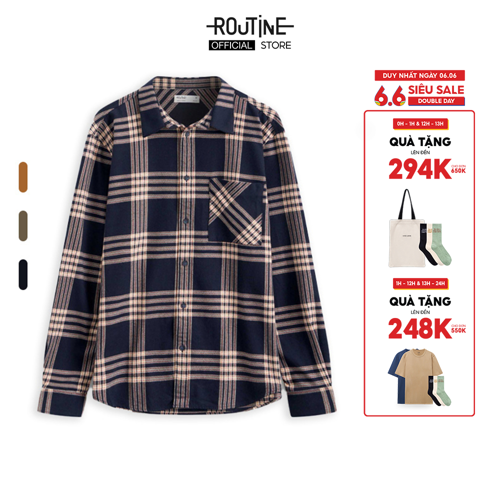 Áo Sơ Mi Nam Tay Dài Flannel Túi Đắp Kẻ Caro Form Regular - Routine 10F23SHL029 | Shopee Việt Nam