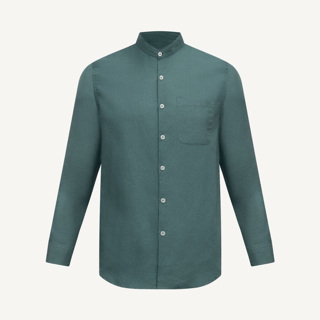 Áo Sơ Mi Linen Americus Gosani H330 Cổ Trụ Trơn Màu Xanh Lá | Shopee ...