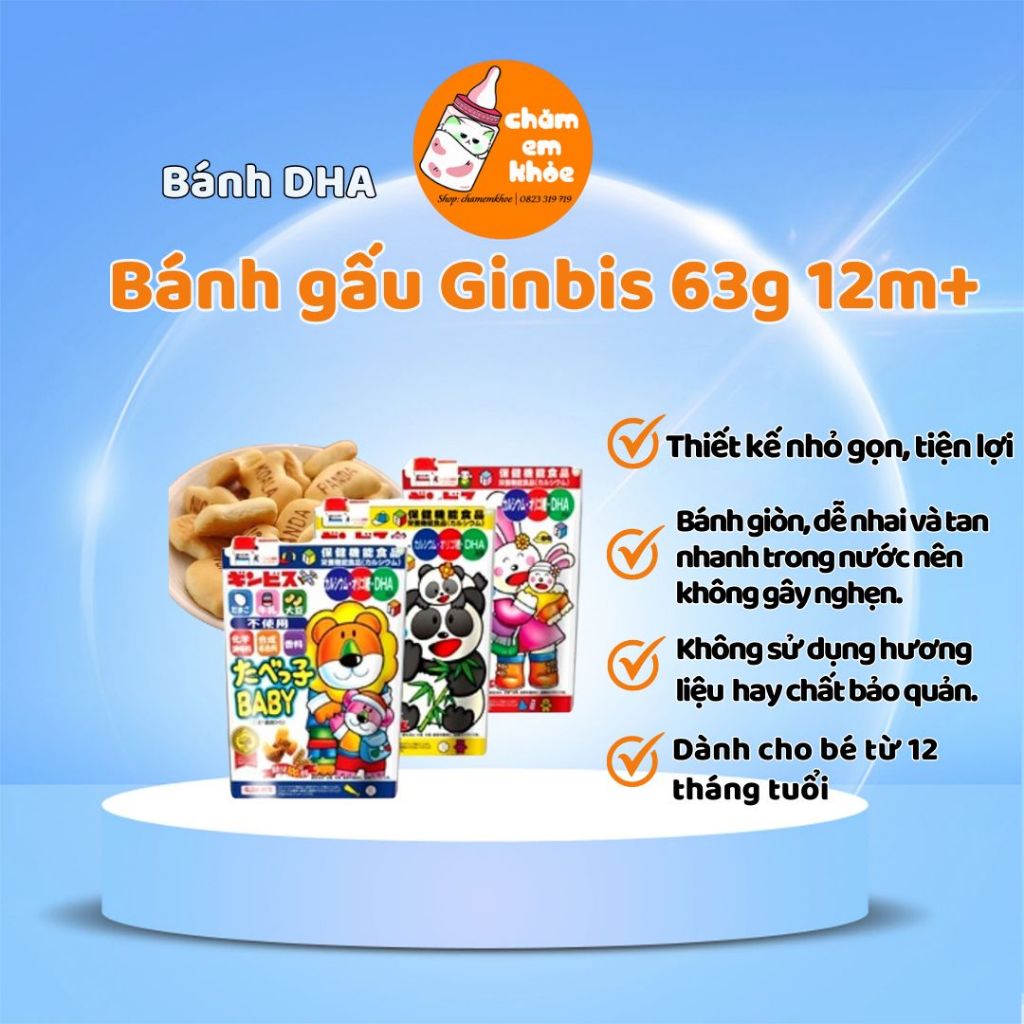 Bánh Gấu DHA Ginbis Gói 63g Cho Bé Từ 1 Tuổi Ăn Dặm Tách Muối Nhật Bản Bổ Sung Canxi, Bơ DHA 100 ...