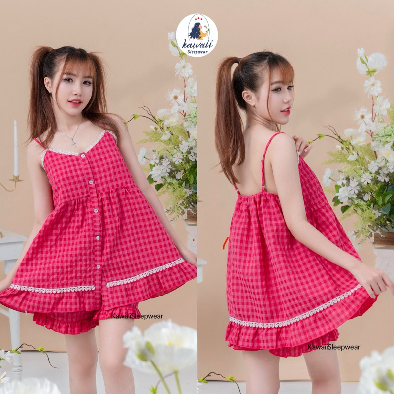 ĐỒ BỘ NỮ 2 DÂY PHỐI REN SIZE 45-58KG, ĐỒ NGỦ 2 DÂY HOẠ TIẾT CARO, BỘ MẶC NHÀ TRẺ TRUNG, PHÙ HỢP ...