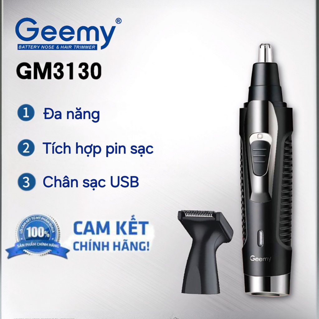 Máy tỉa lông mũi Geemy GM-3130 lưỡi thép hợp kim, tích hợp pin sạc, có ...