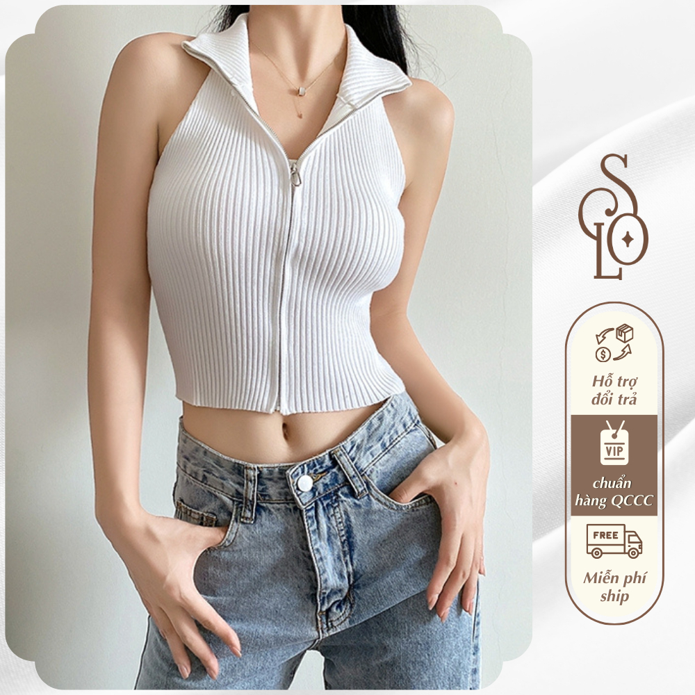 Áo sát nách dáng croptop cổ vest cách điệu, ao croptop 3 lỗ nữ ôm body sexy chất tăm hàn SON ...